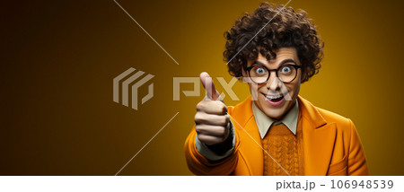 Fun goofy guy deliriously smiling and holding a...のイラスト素材 [106948539 ...