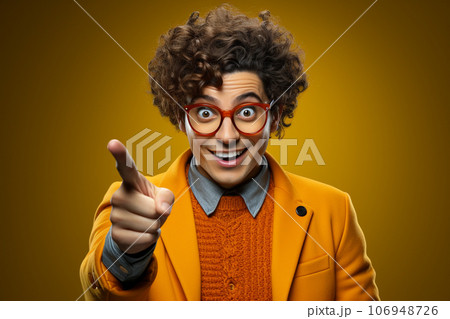 Fun goofy guy deliriously smiling and pointing...のイラスト素材 [106948726 ...