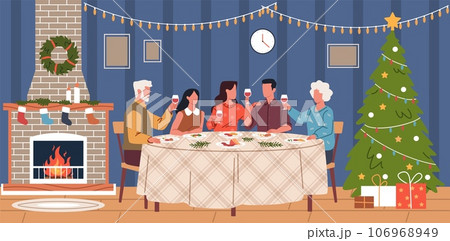 Happy family at christmas dinner. Cute people...のイラスト素材 [106968949] - PIXTA