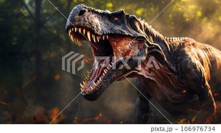 Tyrannosaurus rex roaring in the woods. Hunting...のイラスト素材 [106976734 ...