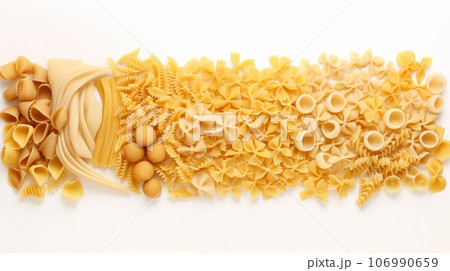 An array of different types of pasta spaghetti,...のイラスト素材 [106990659 ...