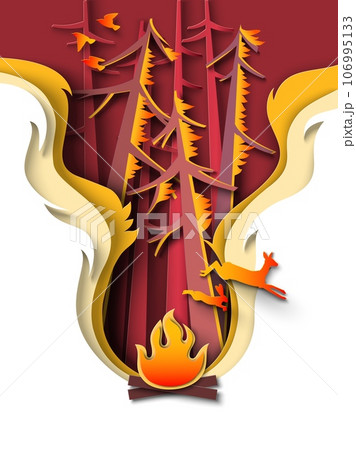 Burning forest with spruce trees on fire and...のイラスト素材 [106995133] - PIXTA