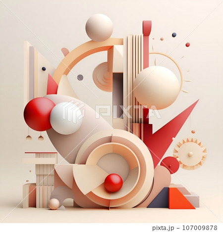 3d geometric shapes and objects in a modern and...のイラスト素材 [107009878 ...