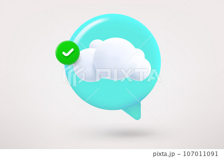 Speech cloud with cloud and green checkmark. 3d...のイラスト素材 [107011091 ...