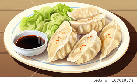 お皿に盛りつけた水餃子のイラスト「AI生成画像」のイラスト素材 [107019372] - PIXTA
