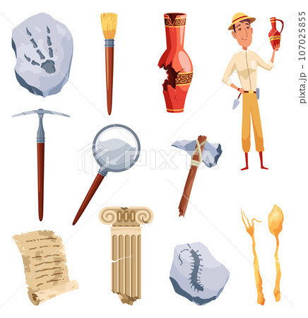 Archeology icon set. Ancient artifacts with...のイラスト素材 [107025855] - PIXTA