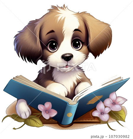 Adorable Bookworm Pup: Digital Clipart Collectionのイラスト素材 [107030982 ...