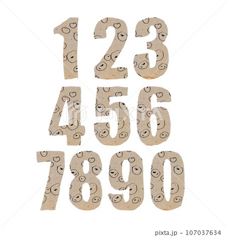 Numbers beige hand drawn a watercolor illustrationのイラスト素材 [107037634 ...