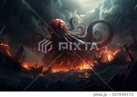Image of an octopus demon with a frightening...のイラスト素材 [107049172] - PIXTA