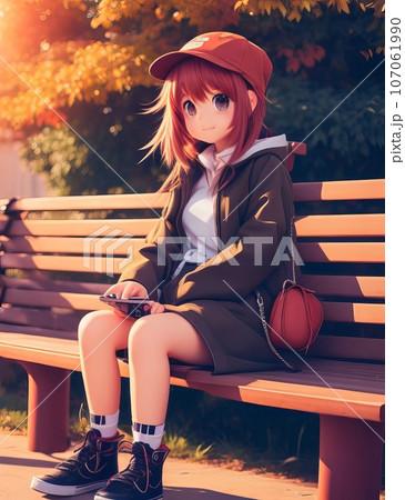 Chill Anime Character Relaxing on a Bench -...のイラスト素材 [107061990] - PIXTA