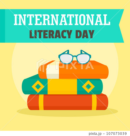 Set books literacy day background. Flat...のイラスト素材 [107073039] - PIXTA