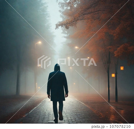 background with man walks in the mistのイラスト素材 [107078210] - PIXTA