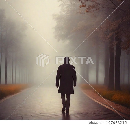 background with man walks in the mistのイラスト素材 [107078216] - PIXTA