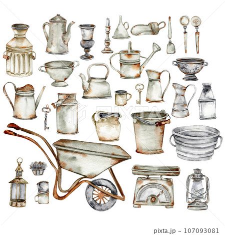Hand painted watercolor rusty old elements. An...のイラスト素材 [107093081 ...