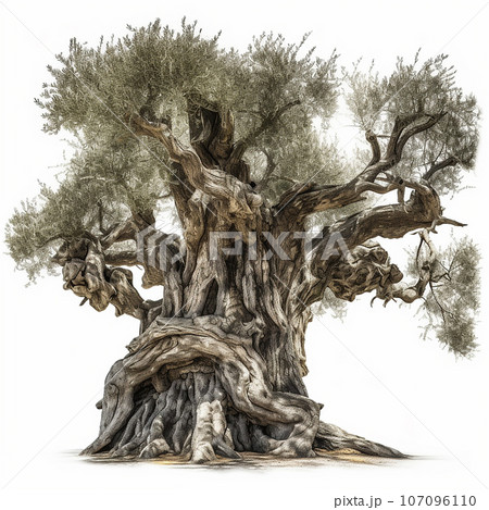 Very old olive tree with a wide trunk and...のイラスト素材 [107096110] - PIXTA