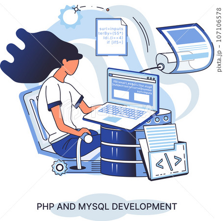 PHP and MySql development metaphor. Software...のイラスト素材 [107106578] - PIXTA
