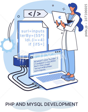 PHP and MySql development metaphor. Software...のイラスト素材 [107106605] - PIXTA