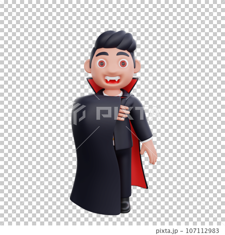 3d cute Vampire hiding behind cape halloween...のイラスト素材 [107112983] - PIXTA