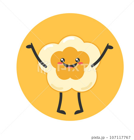 Cute cartoon popcorn character on yellow...のイラスト素材 [107117767] - PIXTA