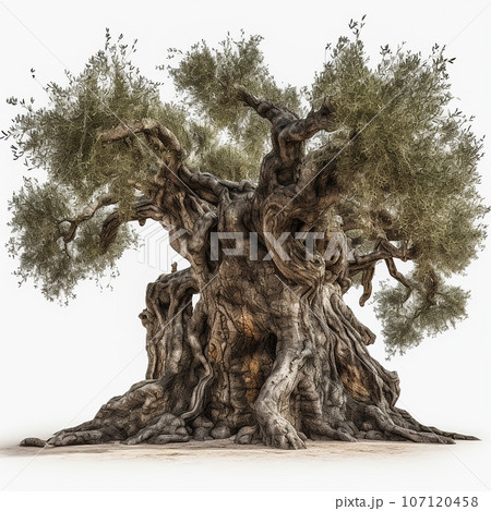 Very old olive tree with a wide trunk and...のイラスト素材 [107120458] - PIXTA