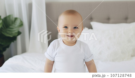 Portrait of a satisfied happy baby on a white...のイラスト素材 [107128748] - PIXTA