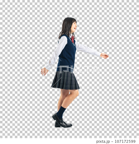 Female student in uniform walking background... - Stock Illustration ...