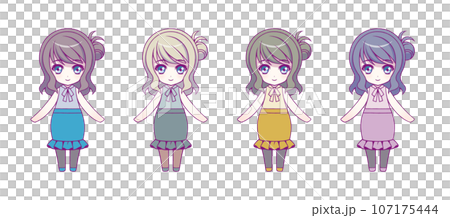 Deformed full body illustration set of anime... - Stock Illustration ...