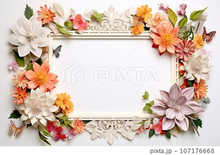Botanical papercut flowers postcard backgroundのイラスト素材 [107176668] - PIXTA