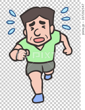 Middle-aged man sweating and running in pain,... - Stock Illustration ...
