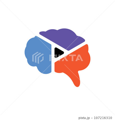 Human brain media play button modern logoのイラスト素材 [107216310] - PIXTA