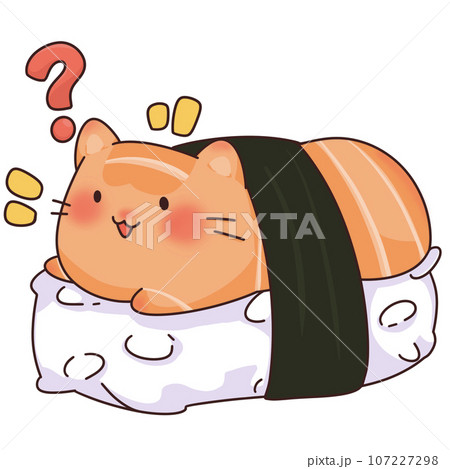 Cute cat salmon on sushiのイラスト素材 [107227298] - PIXTA