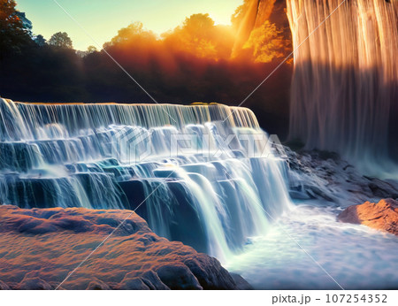 Waterfalls Ocean Sunset Stock Photo Of Waterfall In The Midnight Sun,