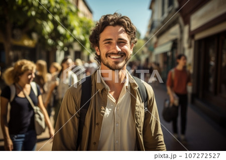 A friendly tour guide leading a group of...のイラスト素材 [107272527] - PIXTA