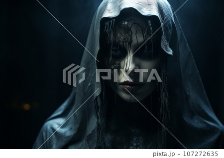 The evil nun rising through a realm of haunting...のイラスト素材 [107272635 ...