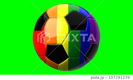 Rainbow colored soccer ball on green chroma key baのイラスト素材 [107291239 ...