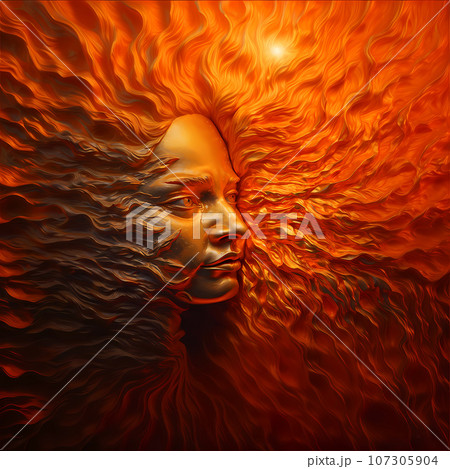 Illustration of the sun with fiery rays of lightのイラスト素材 [107305904] - PIXTA