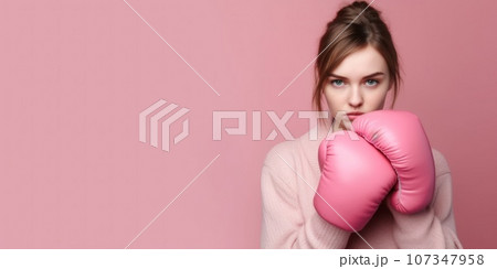 Fragile weak looking young woman with pink...のイラスト素材 [107347958] - PIXTA