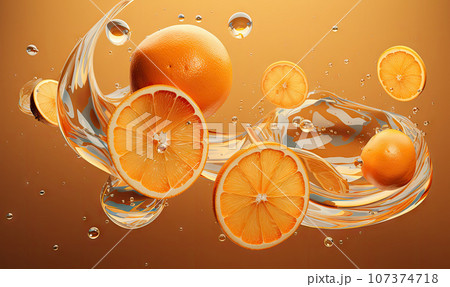 Vibrant oranges submerged in clear water with...のイラスト素材 [107374718] - PIXTA