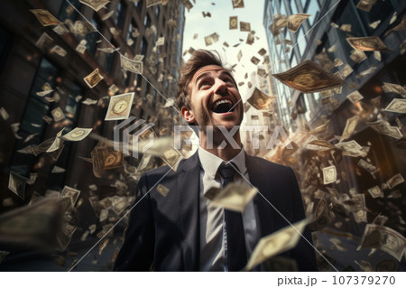 Happy businessman walking down street under...のイラスト素材 [107379270] - PIXTA
