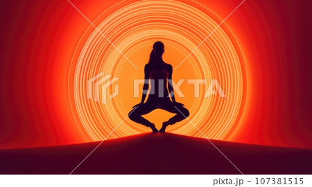 Woman Backlit in Yoga Pose in solid color...のイラスト素材 [107381515] - PIXTA