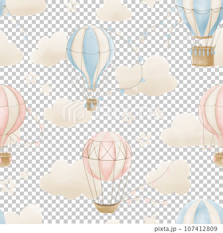 Hot air Balloons seamless Pattern. Watercolor... - Stock Illustration ...
