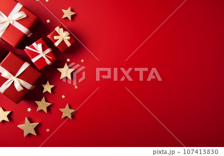 christmas decoration with gifts. flat lay view...のイラスト素材 [107413830 ...