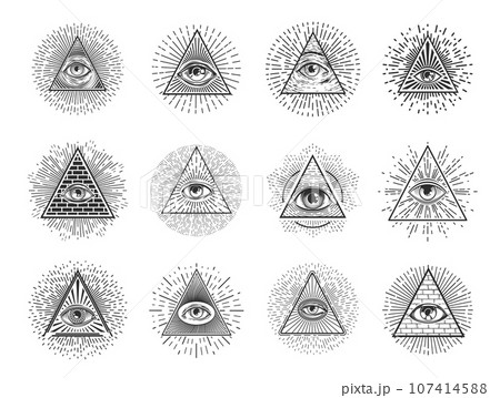 Illuminati eyes and mason pyramid triangles,...のイラスト素材 [107414588] - PIXTA