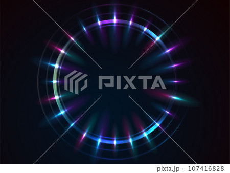 Blue purple neon laser rings with rays abstract...のイラスト素材 [107416828 ...
