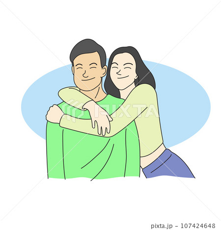 half length of lover couple hug and smile...のイラスト素材 [107424648] - PIXTA