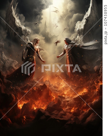 Confrontation between angel and demon, good and...のイラスト素材 [107438955 ...