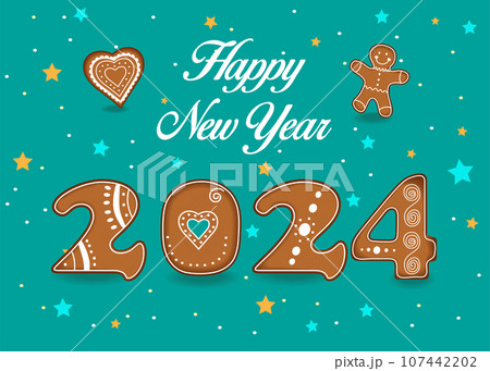 Happy New Year 2024 Ginger Cookiesのイラスト素材 [107442202] - PIXTA