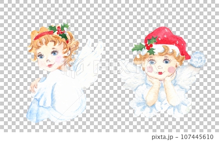 Set of two cute Christmas angels with red hat... - Stock Illustration ...