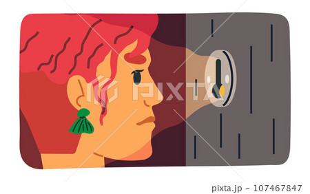 Worried dissatisfied woman peeps through...のイラスト素材 [107467847] - PIXTA