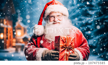 Good Santa Claus holds gift with satin ribbon...のイラスト素材 [107473385] - PIXTA